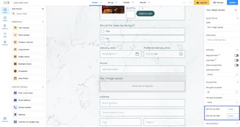 how to limit size of file upload field 123formbuilder