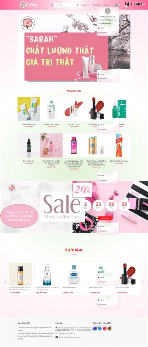 Sarah Website Bán Mỹ Phẩm Full Chức Năng Giao Diện đẹp Bắt Mắt Sử