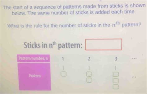 Solved The Start Of A Sequence Of Patterns Made From Sticks Is Shown Below The Same Number Of