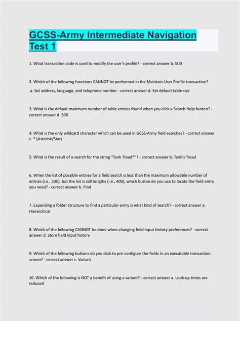 Gcss Army Intermediate Navigation Test 1 Correct Answers Latest Update