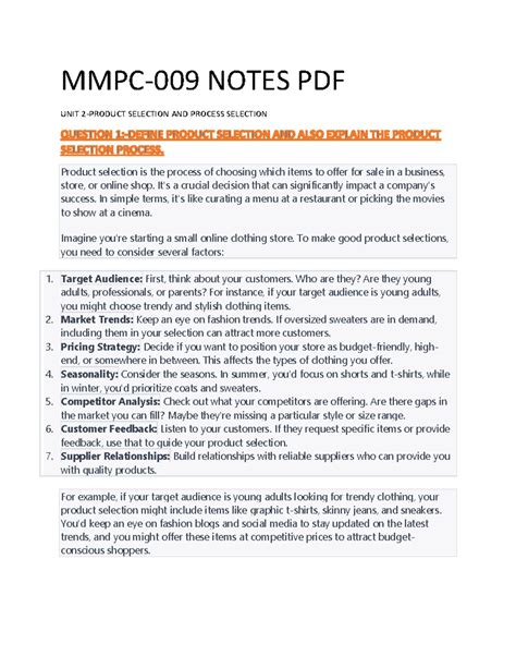 MMPC Notes MMPC NOTES PDF UNIT PRODUCT SELECTION AND PROCESS SELECTION