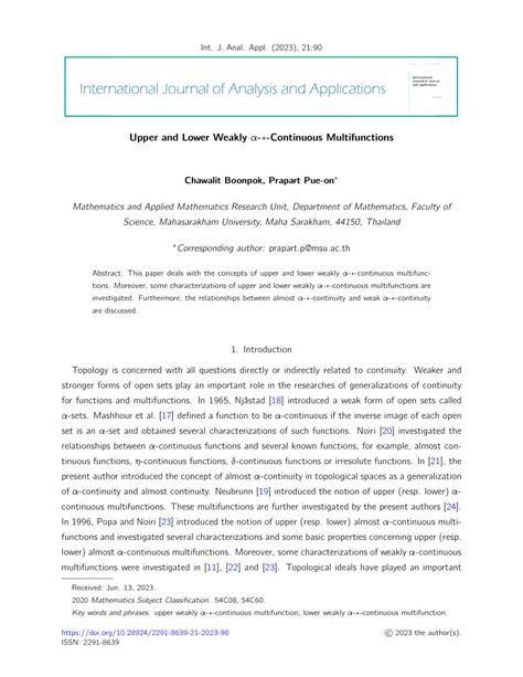 Pdf Upper And Lower Weakly α Continuous Multifunctions