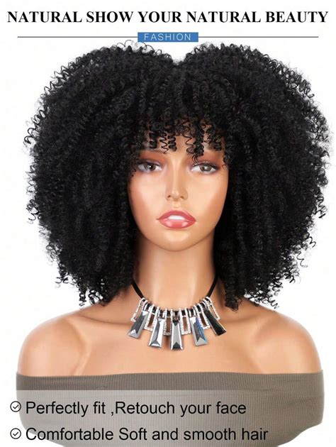 Short Curly Afro Wigs For Black Women Curly Afro Wig With Bangs Black