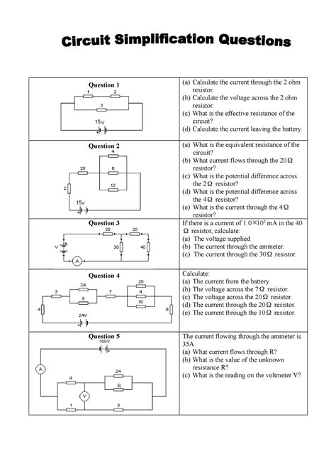 Circuit Simplification Questions Plus Answers Question 1 A Calculate The Current Through The