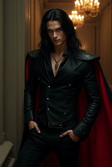 Gothic Beautiful Vampire With Black Long Hair And Green Eyes 🖤 Male