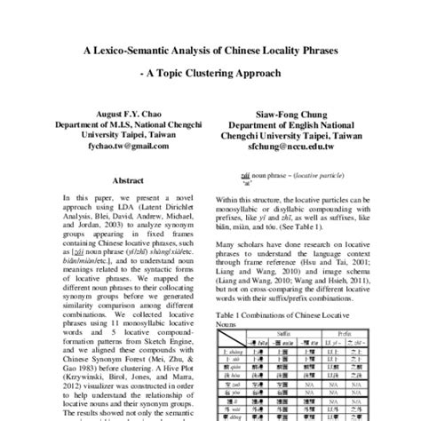 A Lexico Semantic Analysis Of Chinese Locality Phrases A Topic Clustering Approach Acl Anthology
