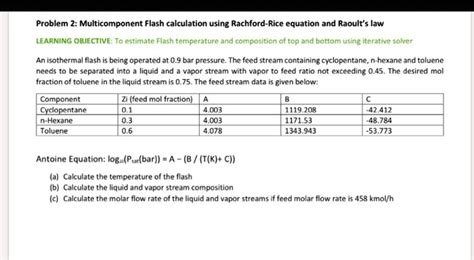 Problem 2 Multicomponent Flash Calculation Using Rachford Rice