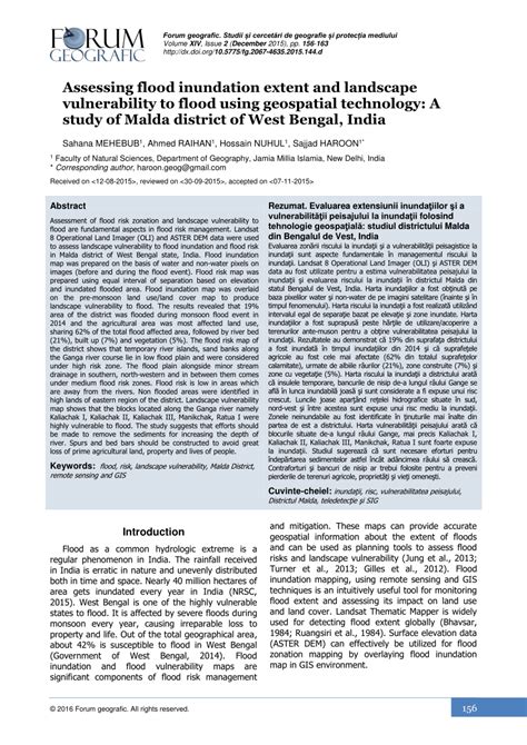 Pdf Assessing Flood Inundation Extent And Landscape Vulnerability To Flood Using Geospatial