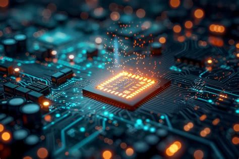 Computer Circuit Board With Ai Chipset 3d Rendering Technology Concept Stock Illustration