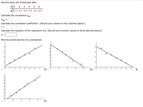 solved use the given set of bivariate data x 1 2 3 4 5 y