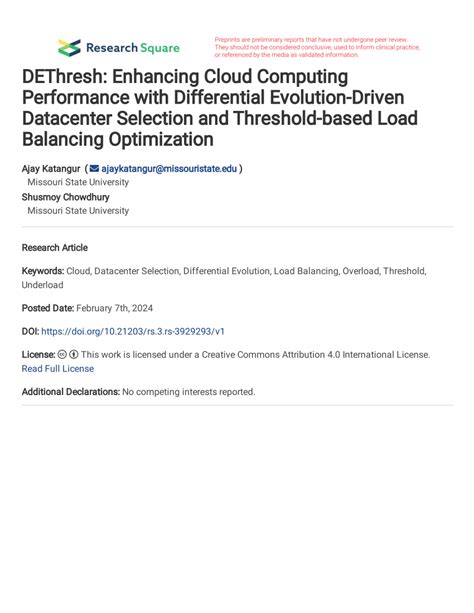 Pdf Dethresh Enhancing Cloud Computing Performance With Differential Evolution Driven