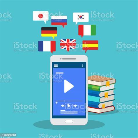 외국어 학습 코스 교육 응용 프로그램과 스마트 폰입니다 벡터 일러스트 레이 션 개인 지도 교사에 대한 스톡 벡터 아트 및 기타 이미지 개인 지도 교사 거리가 먼 공부