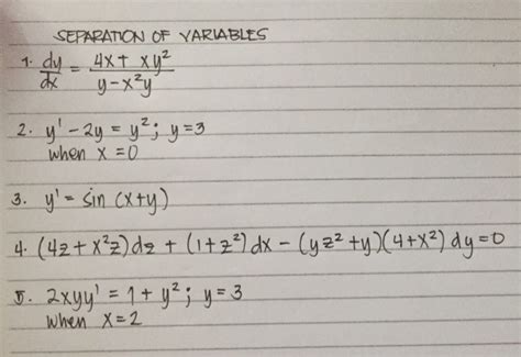 solved separation of variables 1 dy 4x xyz ix y x²y 2