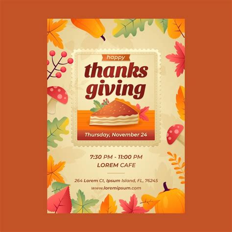 그라데이션 추수 감사절 초대장 템플릿 무료 벡터