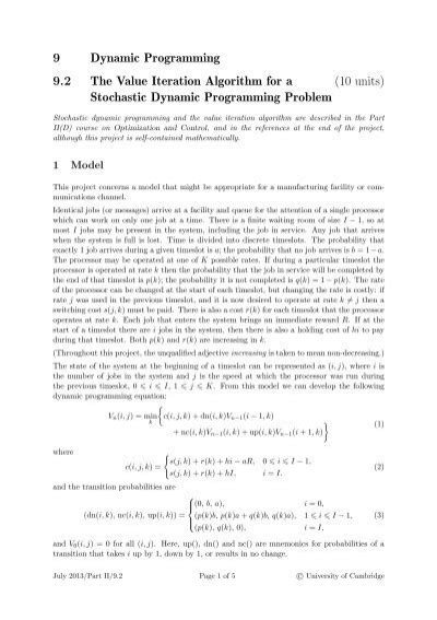9 Dynamic Programming 9 2 The Value Iteration Algorithm For A