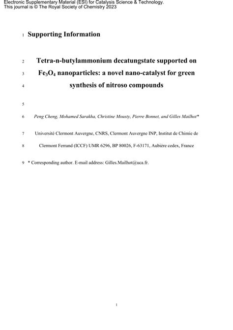 Pdf Tetra N Butylammonium Decatungstate Supported On Fe 3 O 4