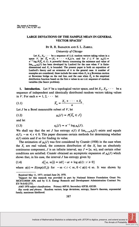 Pdf Large Deviations Of The Sample Mean In General Vector Spaces