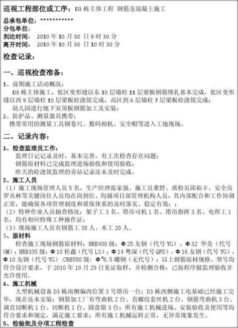 监理巡视记录范文八篇 范文118