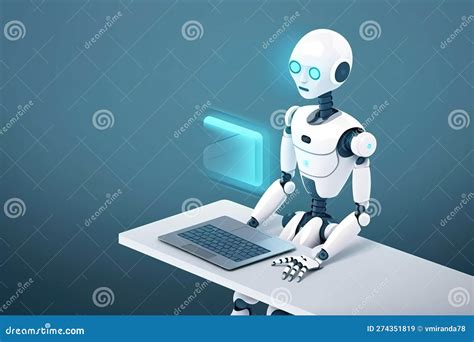 Robot Working On Laptop Computer Generative Ai Stock Image Image Of Working Cyber 274351819
