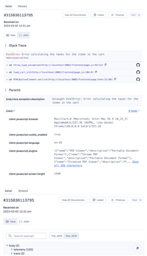 Item Detail Page Update Details Rollbar
