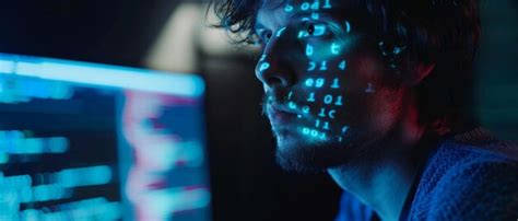 Premium Photo Developer Of Software Hacker In Darkroom Working On Computer With Projected Code