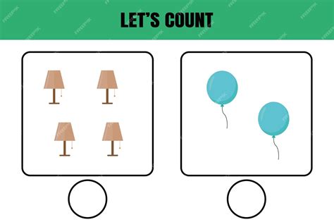 아이들을 위한 교육용 수학 게임을 세어봅시다 미취학 아동을 위한 인쇄 가능한 워크시트 디자인 프리미엄 벡터
