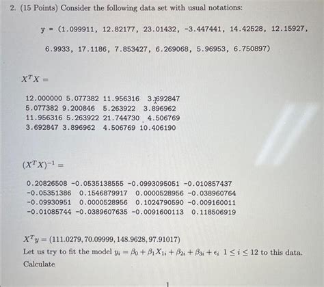 Solved 2 15 Points Consider The Following Data Set With