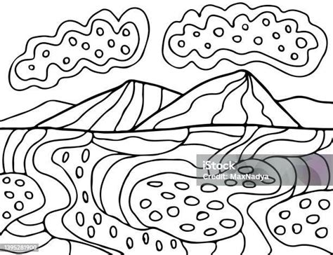 낙서 스타일의 간단한 벡터 그리기 어린이 색칠 공부 책 자연 산 구름 추상 만화 풍경 강에 대한 스톡 벡터 아트 및 기타 이미지 Istock