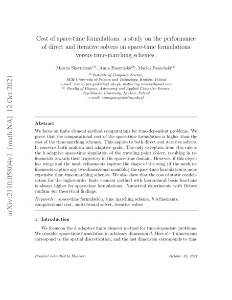 PDF Cost Of Space Time Formulations A Study On The Performance Of Direct And Iterative