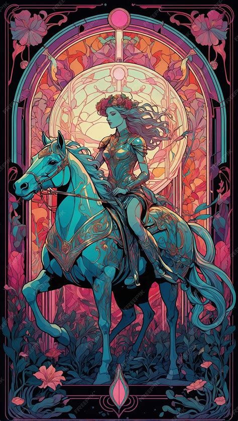 Premium Photo The Chariot Tarot Card With Art Nouveau Flair