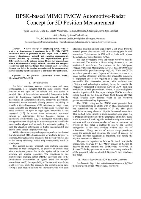 Pdf Bpsk Based Mimo Fmcw Automotive Radar Concept For 3d Position