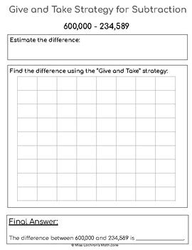 Subtracting Across Zeros Using Give And Take Check In TPT