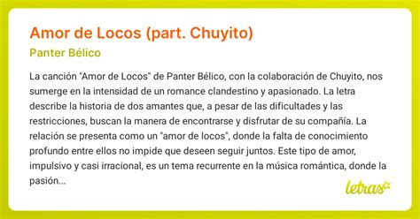Significado De La Canción Amor De Locos Part Chuyito Panter Bélico