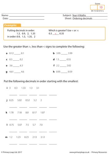 Ordering Decimals 1 Teaching Resources