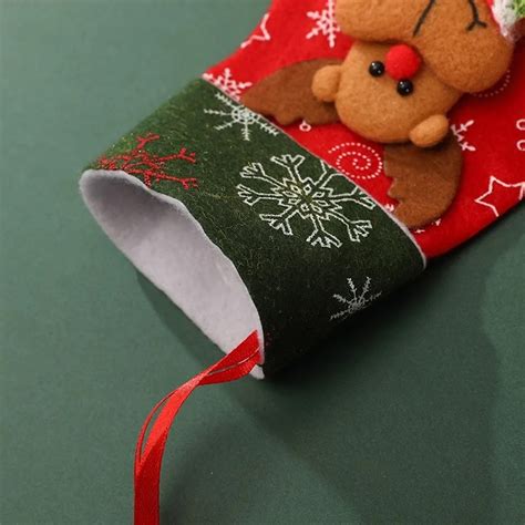 Комплект от 4 коледни украси еврозеп чорапи за прибори или елха 14 см х 9 см червени със зелено