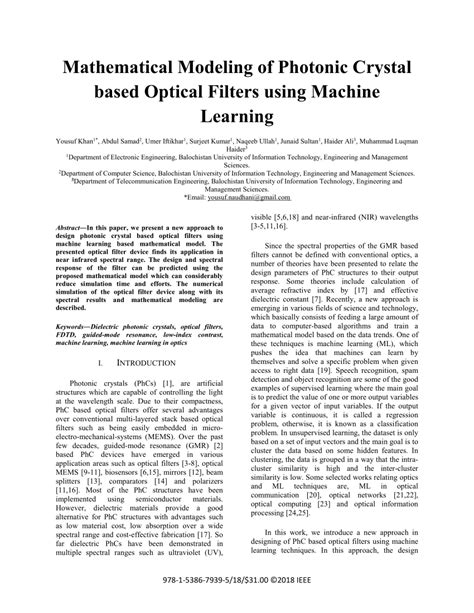 Pdf Mathematical Modeling Of Photonic Crystal Based Optical Filters
