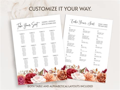 Editable Seating Chart Sizes Printable Canva Template Etsy