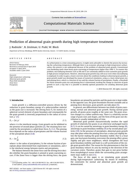 Pdf Prediction Of Abnormal Grain Growth During High Temperature Treatment