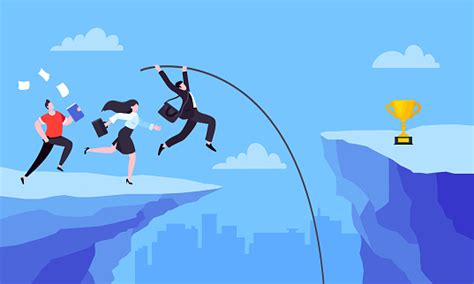 사업가가 그래프 막대 위로 장대높이뛰기를 뛰어넘는다 플랫 스타일 디자인 벡터 일러스트레이션 물에 대한 스톡 벡터 아트 및 기타