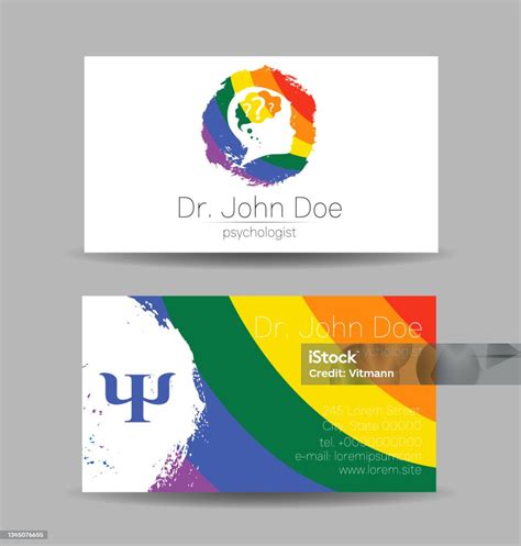 심리학 벡터 비즈니스 프로필에 편지 Psi Psy와 인간의 머리와 카드를 방문 합니다 현대 로고 크리에이티브 컬러풀 레인보우