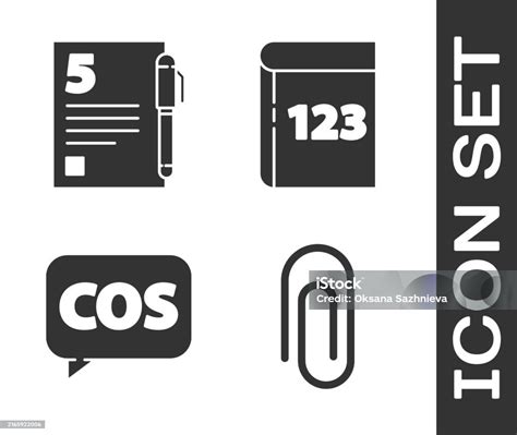 종이 클립 시험 또는 시험 시트 및 펜 수학 기능 코사인 및 단어 수학 아이콘이 있는 책을 설정합니다 벡터 건강 검진에 대한 스톡 벡터 아트 및 기타 이미지 Istock