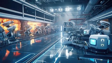 Premium Photo A Photo Of A Futuristic Factory Robotic Assembly Lines