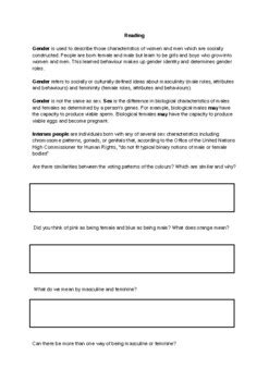 Gender And Sex Year 9 Worksheet By PE Health And OE Resources