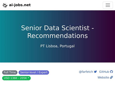Hiring Senior Data Scientist Recommendations In Pt Lisboa Portugal Raimljobs