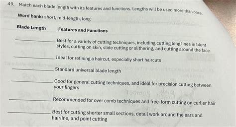 Solved Match Each Blade Length With Its Features And Functions