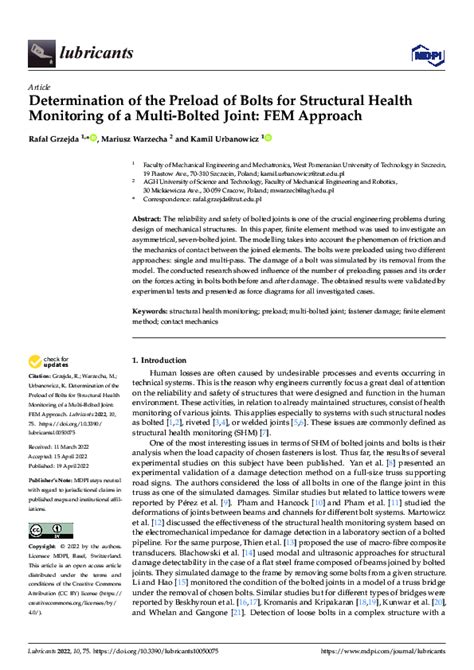 Pdf Determination Of The Preload Of Bolts For Structural Health Monitoring Of A Multi Bolted