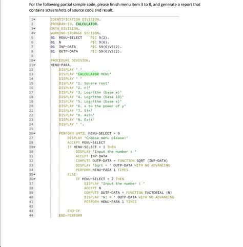 Solved Cobol For The Following Partial Sample Code Please