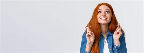 Free Photo Excited And Hopeful Optimistic Cute Redhead Girl Want