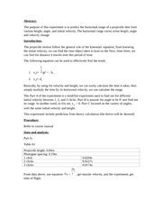 Projectile Shooting Motion Analysis Abstract The Purpose Of This Experiment Is To Predict The