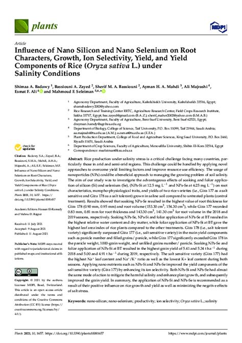 Pdf Influence Of Nano Silicon And Nano Selenium On Root Characters